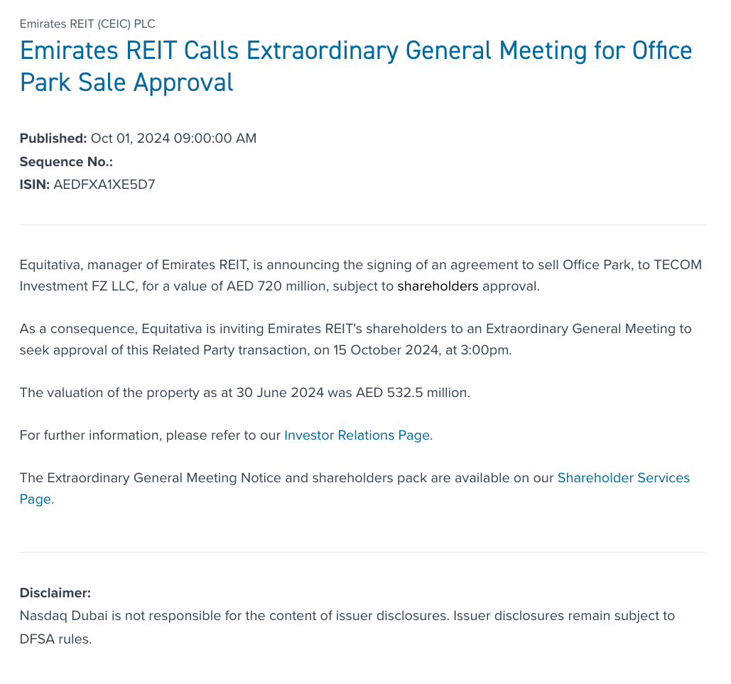 Investor relations @ Emirates REIT