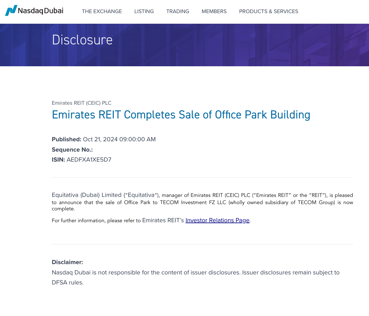 Investor relations @ Emirates REIT