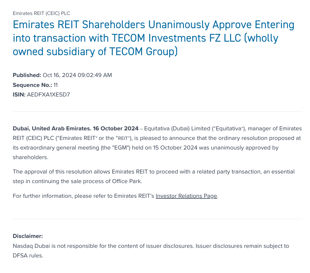 Investor relations @ Emirates REIT