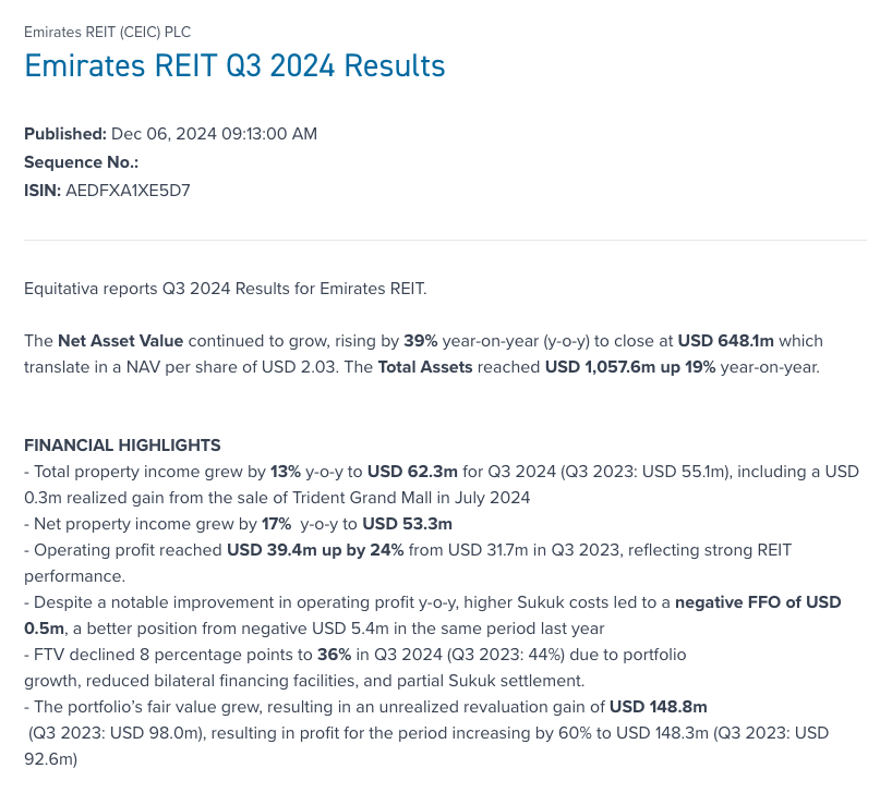 Investor relations @ Emirates REIT